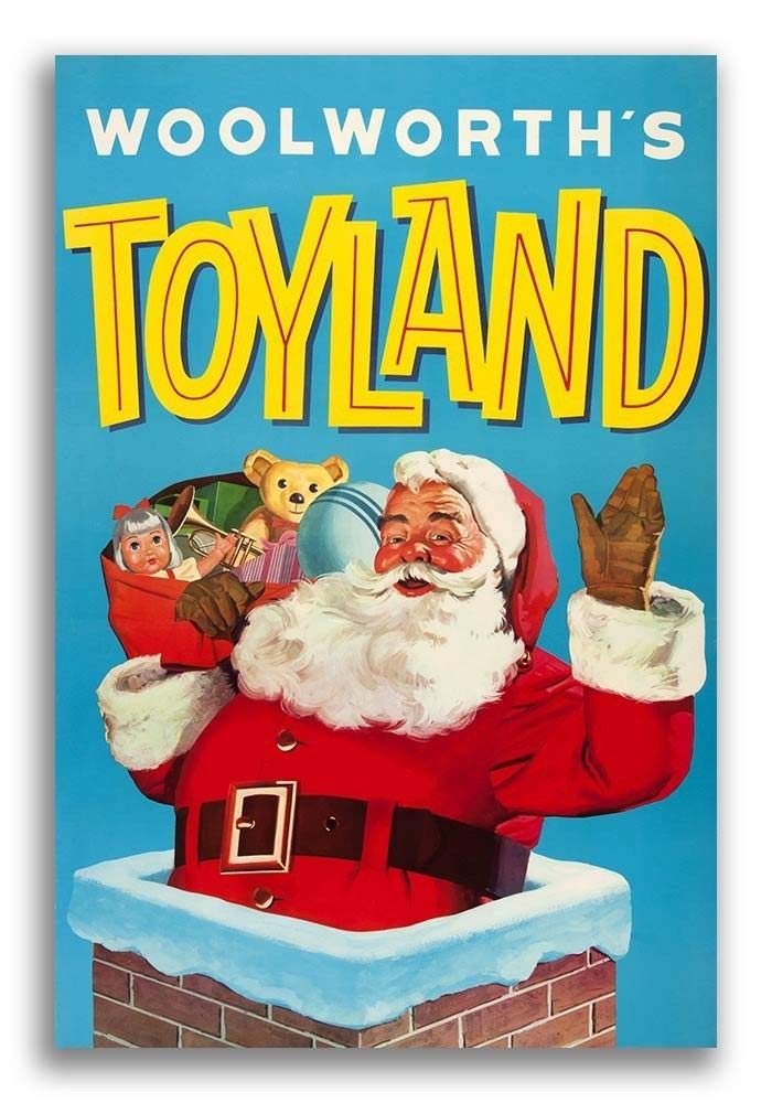 Magnet 1950s Woolworth's Toyland! Vintage Christmas Santa Claus Ad Magnet Vinyl Magnetic Sheet for Lockers, Cars, Signs, Refrigerator 5"