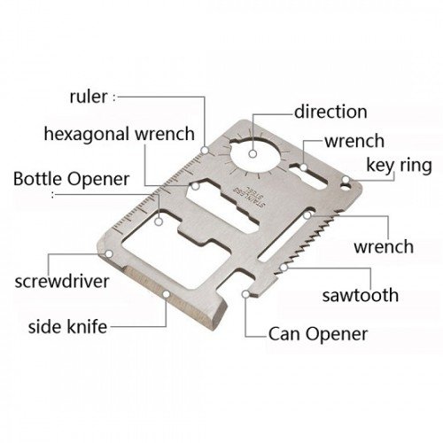 Multitool 11 in 1 Functions ~ Portable Wallet Pocket Size / Stainless Steel Survival Tool (1 Pack)
