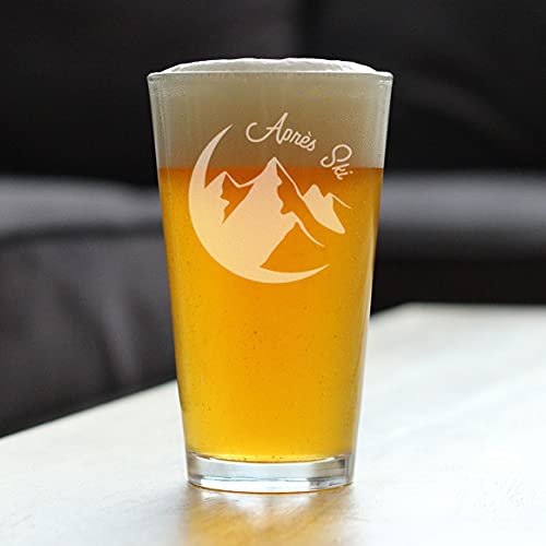 Apres Ski - Pint Glass for Beer - Unique Skiing Themed Decor and Gifts for Mountain Lovers - 16 oz Glasses