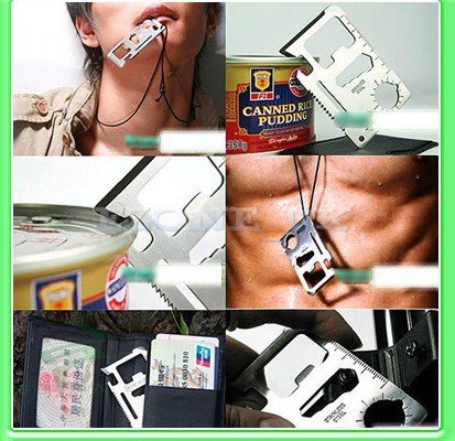Multitool 11 in 1 Functions ~ Portable Wallet Pocket Size / Stainless Steel Survival Tool (1 Pack)