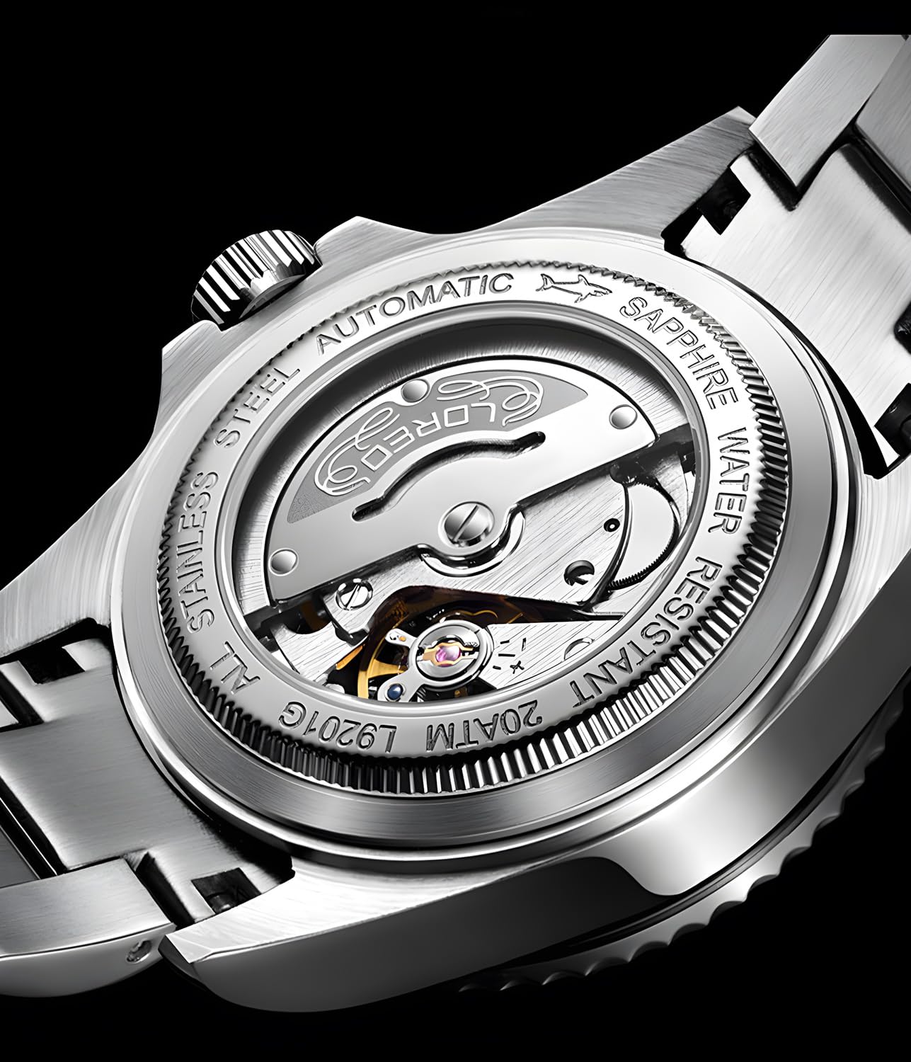 LOREO Luxury Automatic Watch for Men Sapphire Crystals Black Rotating Bezel Luminous Markers and Hands Date 316L Stainless Steel Case and Bnad Waterproof Watch