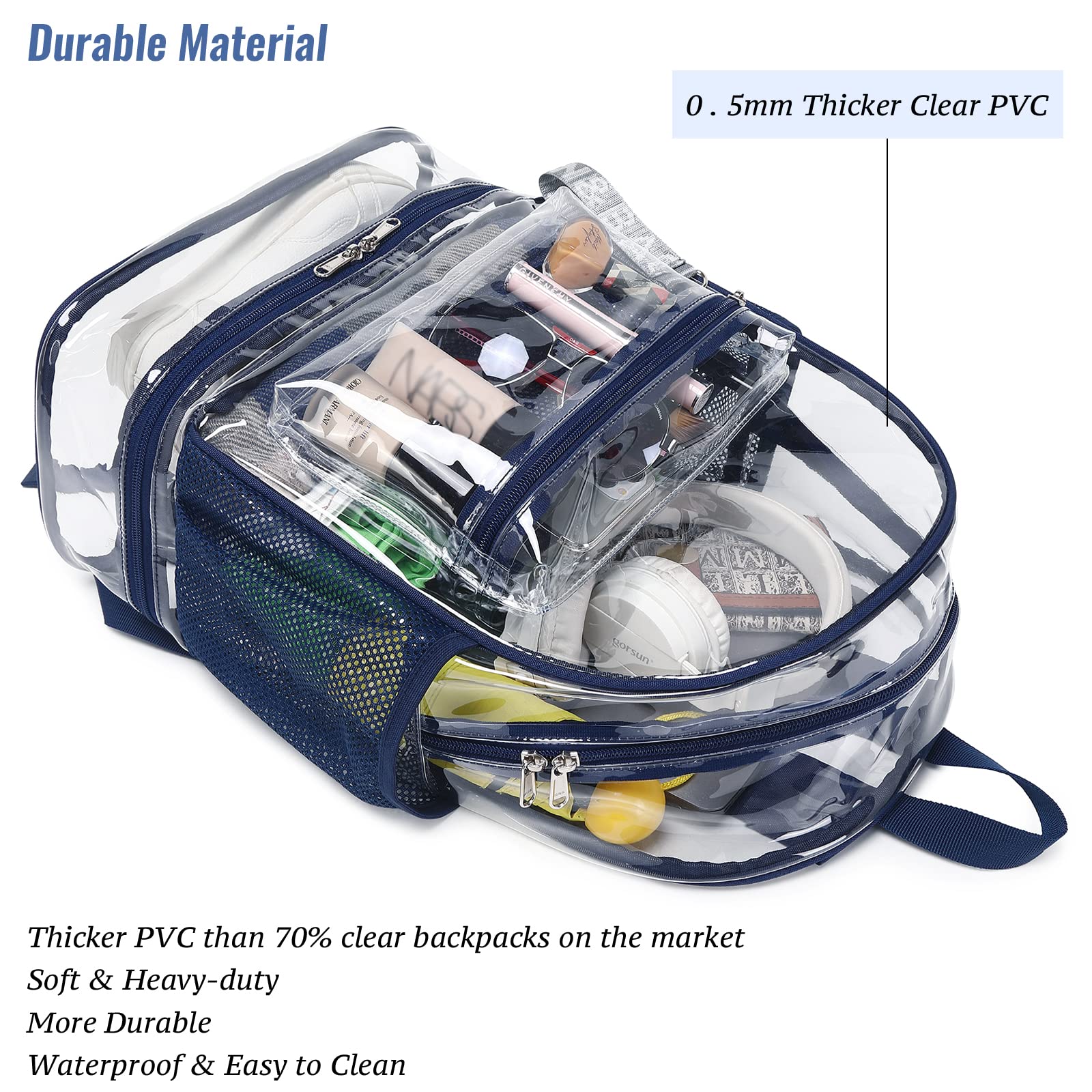 mygreen Clear Backpack with Bottom Compartment for Lunch Box or Shoes, 2-in-1 Design for School, Sports, Work, Stadium, Security, Travel, College Grey