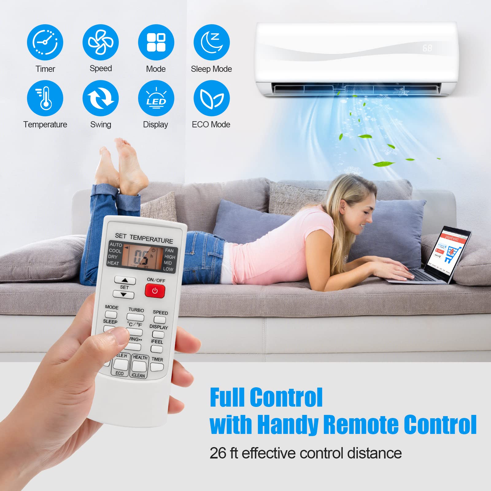 RELAX4LIFE Mini Split Ac/Heating System, 9000 BTU Ductless Mini Split Air Conditioner w/Heat Pump, Remote Control, Cools Up to 450 Sq.Ft, Installation Kit, 17 SEER2 208-230V Inverter Split AC Unit