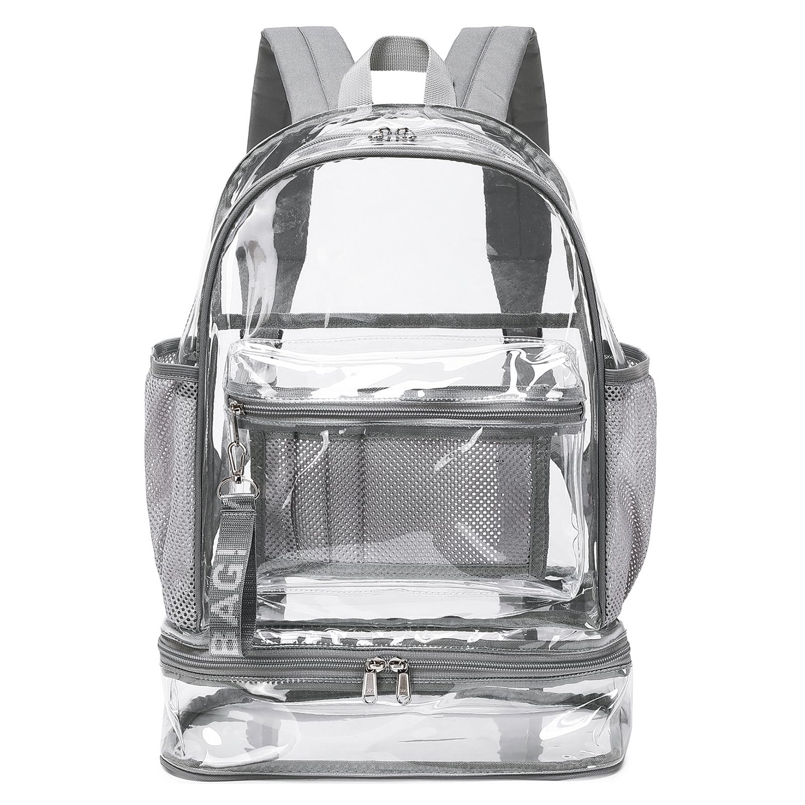 mygreen Clear Backpack with Bottom Compartment for Lunch Box or Shoes, 2-in-1 Design for School, Sports, Work, Stadium, Security, Travel, College Grey