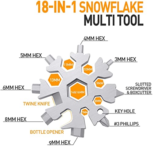 Stocking Stuffers Gifts for Men, KEEDAS 18-in-1 Snowflake Multi Tool Bottle Opener/Flat Phillips Screwdriver Kit/Wrench, Cool Gadgets for Men, Gifts for Dad on Fathers Day, Unique Christmas Gifts