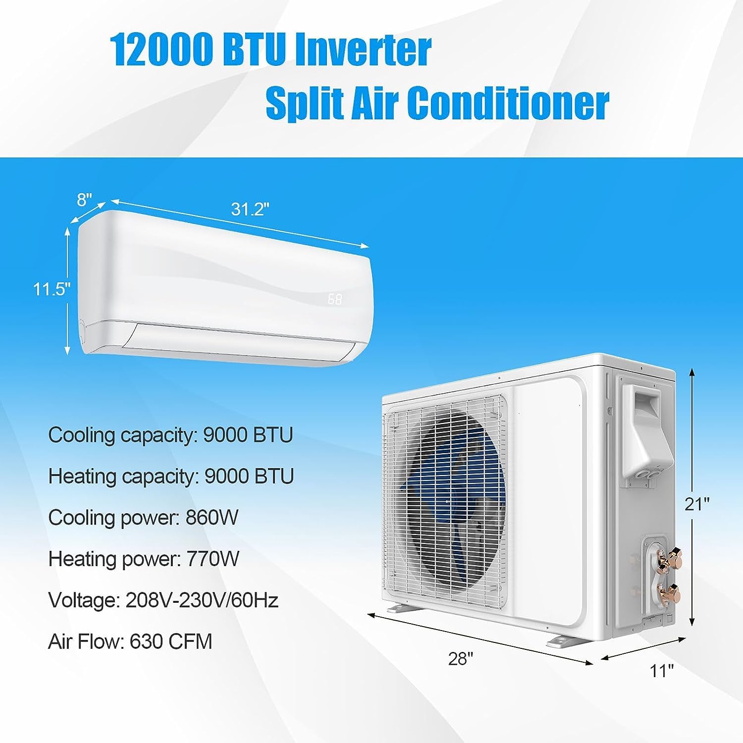 RELAX4LIFE Mini Split Ac/Heating System, 9000 BTU Ductless Mini Split Air Conditioner w/Heat Pump, Remote Control, Cools Up to 450 Sq.Ft, Installation Kit, 17 SEER2 208-230V Inverter Split AC Unit