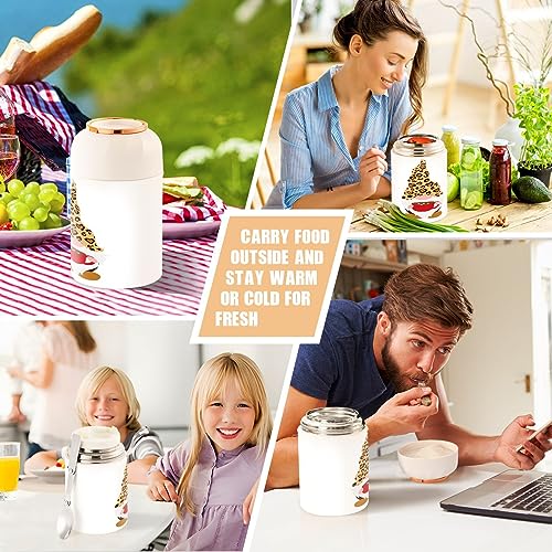 CUPADA Casual Leopard Gnomes Food Jar for Hot and Cold, Holiday Nordic Dwarfs Insulated Food Jars Vacuum 17OZ with Folding Spoon for Work Trip Picnic Camping