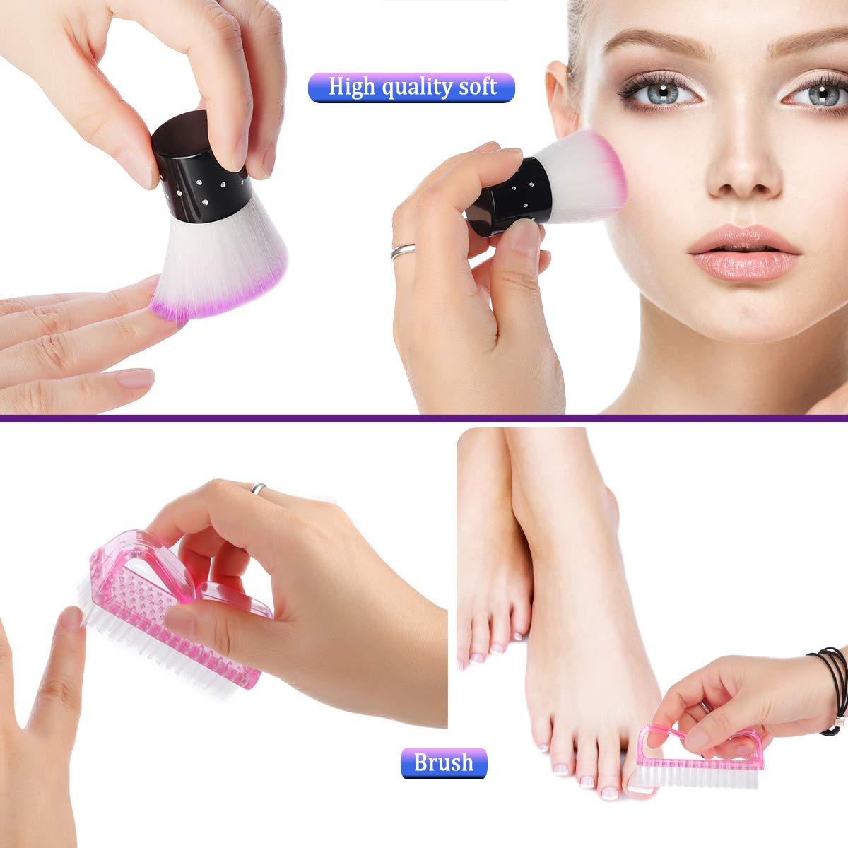 Nail File and Buffer, Professional Manicure Tools Kit 6pcs Rectangular Art Care Buffer Block 6pcs 100/180 Grit Double-sided Nail Files 6 pcs Purple 180/240 Emery Board & Buffers Brushes, 14Pcs/Pack