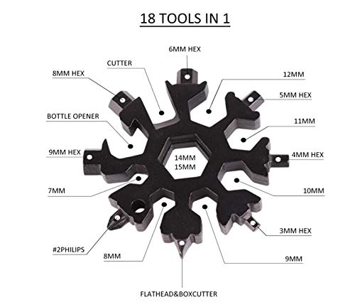 19 In 1 Incredible Tool - Easy N Genius - FEX 18-in-1 Stainless Steel Snowflakes Multi-Tool (Black)