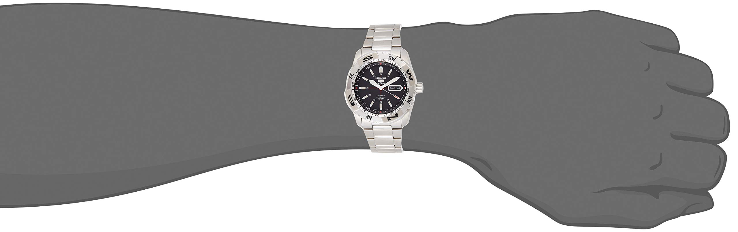Seiko Sports 5 Black Dial Stainless Steel Mens Watch SNZJ05