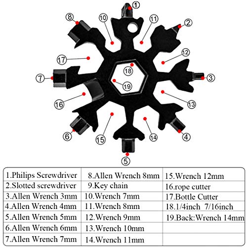 19 In 1 Incredible Tool - Easy N Genius - FEX 18-in-1 Stainless Steel Snowflakes Multi-Tool (Black)
