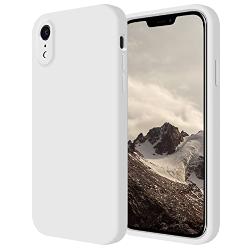 FireNova Designed for iPhone XR Case, Silicone Upgraded [Straight Edge] & [Camera Protecion] Phone Case with Soft Anti-Scratch Microfiber Lining, 6.1 inch, White