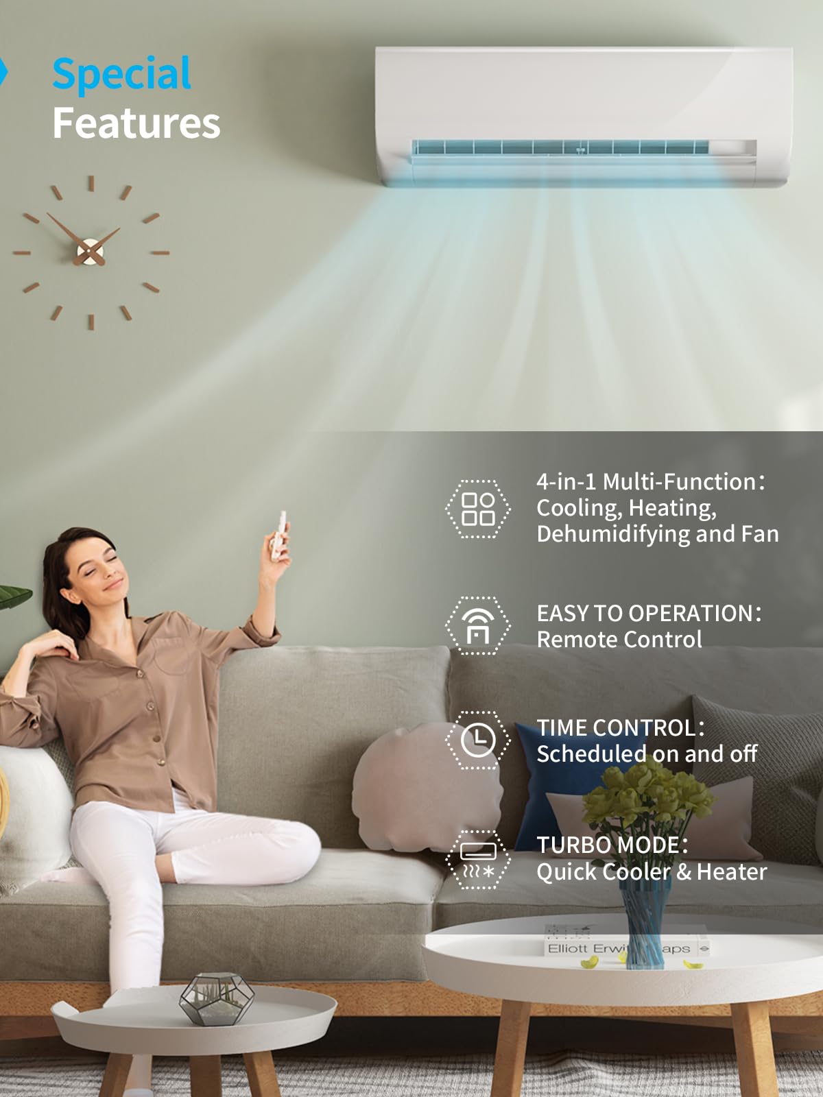 TABU Mini Split System 12000BTU Air Conditioner with Inverter, 115V Energy Saving AC/Heating System, Wall-Mounted Ductless Air Conditioner and Heater with Heat Pump, Remote Control & Installation Kit