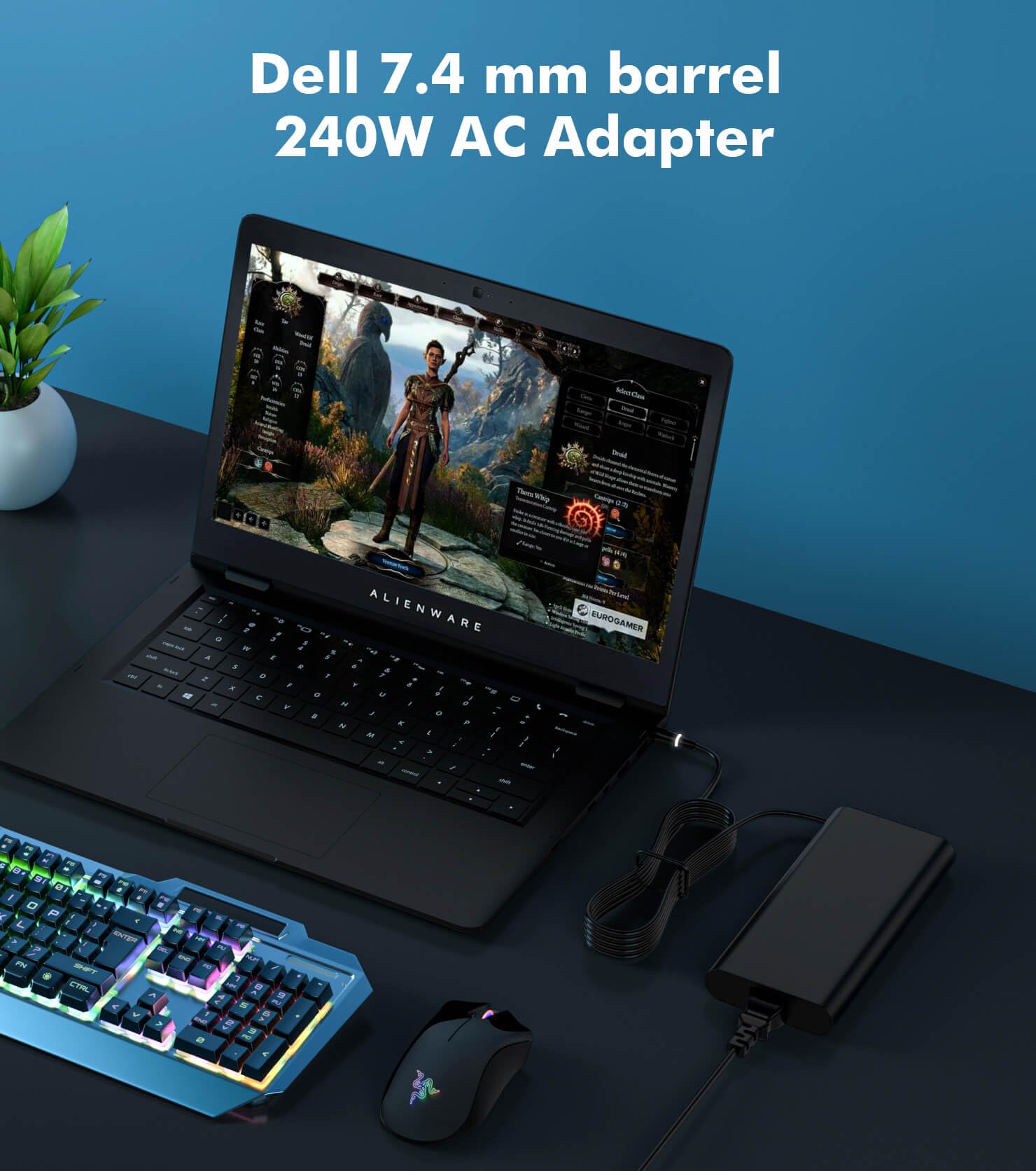 New Slim Replacement for Dell 240W AC Adapter fit Alienware Laptop Charger Precision 7770, G7 15 7500 17 7700, Alienware 15 17 M15 M17 X51 LA240PM180 7.4 mm Barrel with Power Cord
