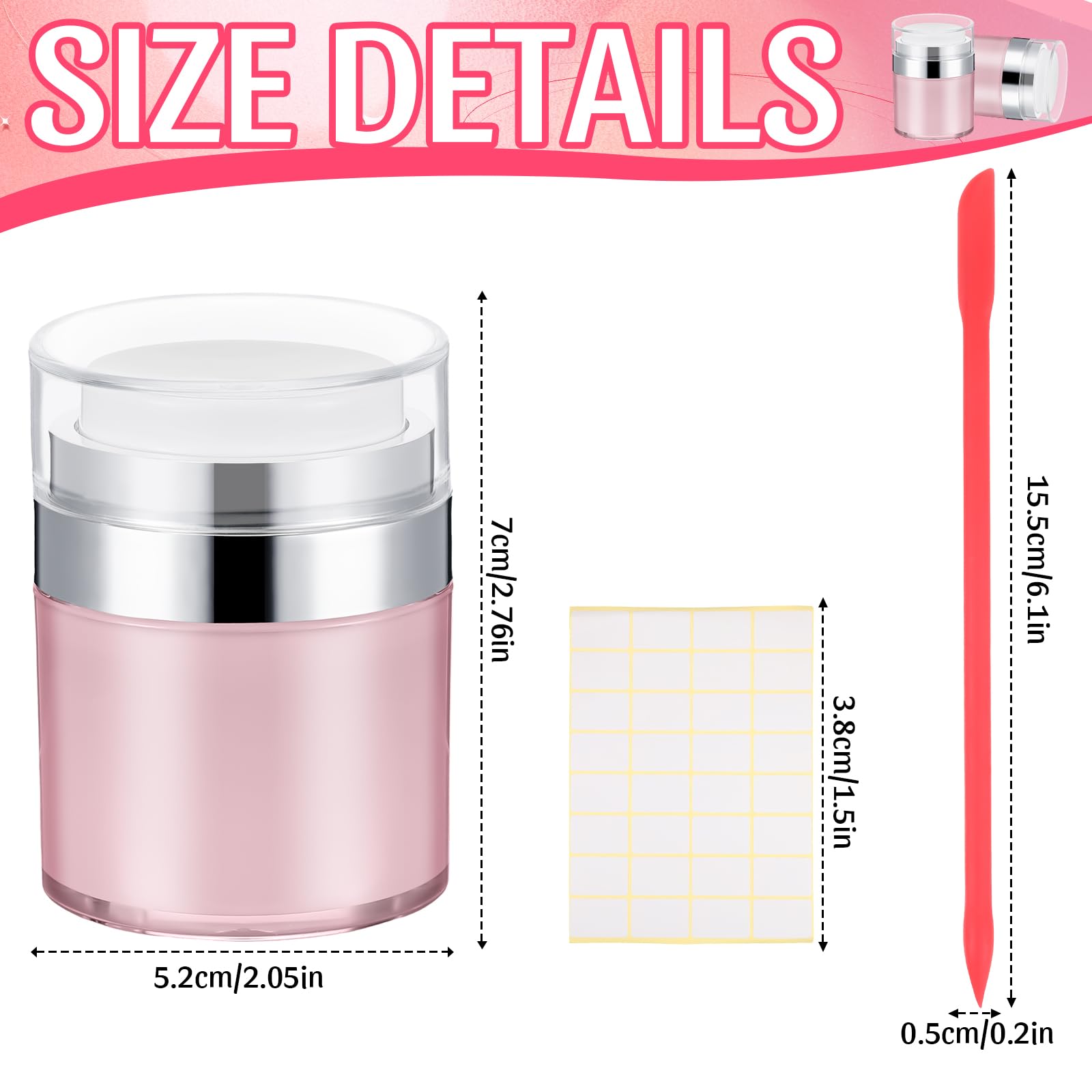 Zhehao 12 Pcs 1 Oz/ 30 ml Airless Pump Jar with Stickers Silicone Spatula Set Refillable Cream Jar Vacuum Bottle Dispenser Portable Empty Cosmetic Container Travel Size Lotion Sample Pot, Pink