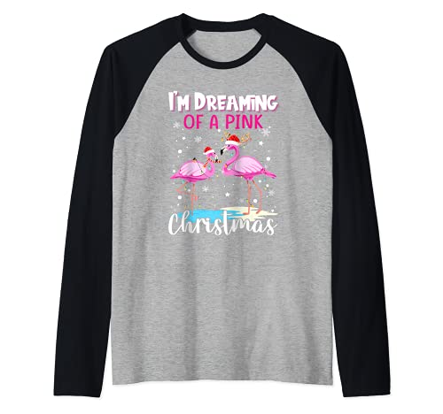 Matching Family I'm Dreaming Of A Pink Christmas Flamingo Raglan Baseball Tee
