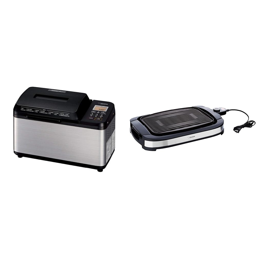 Zojirushi BB-PDC20BA Home Bakery Virtuoso Plus Breadmaker, 2 lb. loaf of bread, Stainless Steel/Black & EB-DLC10 Indoor Electric Grill