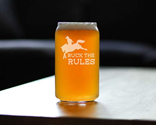 Buck the Rules - Funny Horse Beer Can Pint Glass Gifts for Men & Women - Fun Unique Equestrian Decor