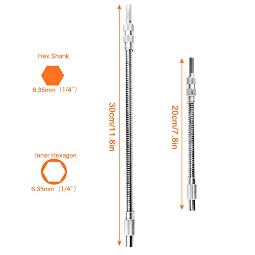 2 PC Flexible Drill Bit Extension - 1/4" Magnetic Hex Soft Flexible Shaft Extension For Drill - 7.9" And 11.8" Quick Change Hex Shank Flex Drill Bit Extension For Furniture, Computer Chassis, Cabinets
