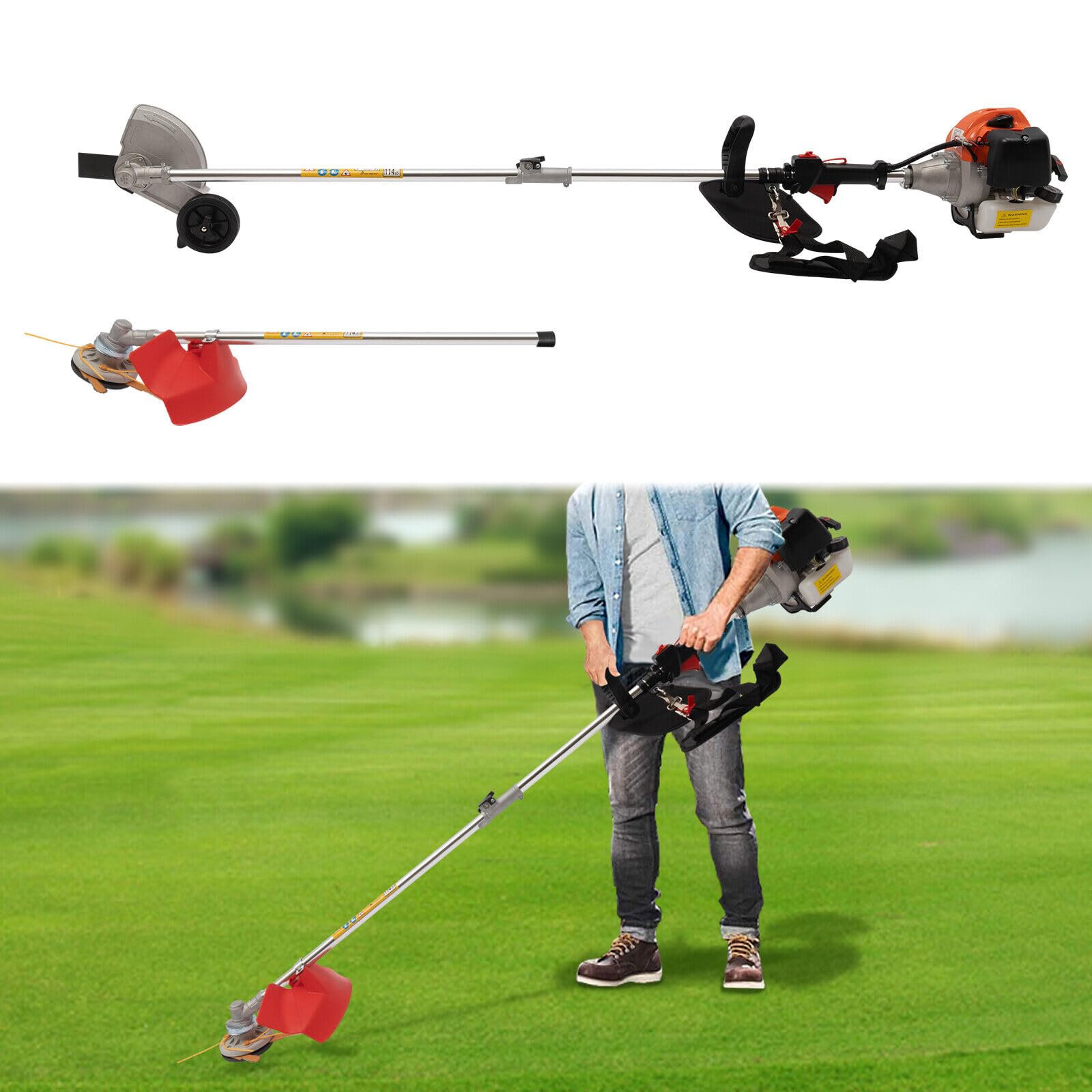 TQSHOoP Weed Wacker Gas Powered 2 Stroke 26CC Gas String Trimmer Edger Gasoline Grass Trimmer Cordless Portable Brush Cutter with 2 Blade Heads for Yard Garden