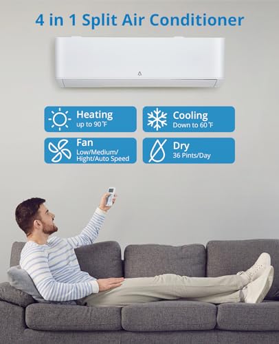 SXYCMY 12,000 BTU Split-System Air Conditioner Inverter, Split AC/Heating System 23 SEER, Cools Rooms Up to 750 Sq. Ft, Wall Mount Ductless Mini Split A/C Heat Pump Full Set with 16ft Installation Kit