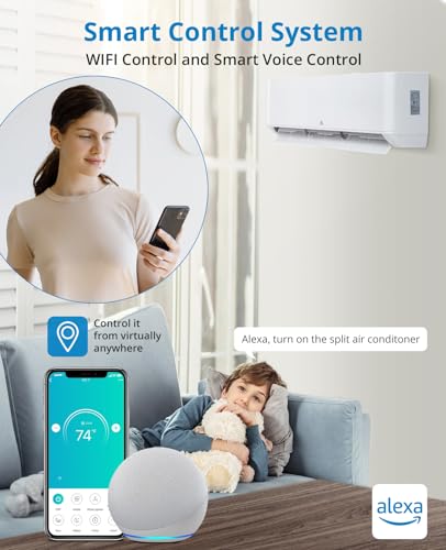 SXYCMY 12,000 BTU Split-System Air Conditioner Inverter, Split AC/Heating System 23 SEER, Cools Rooms Up to 750 Sq. Ft, Wall Mount Ductless Mini Split A/C Heat Pump Full Set with 16ft Installation Kit