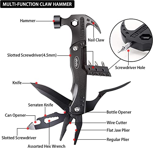 Camping Hammer Multitool Stocking Stuffers for Men Dad, 14 in 1 Mini Hammer Camping Gear Survival Tool for Men, DIY Handyman(hammer)