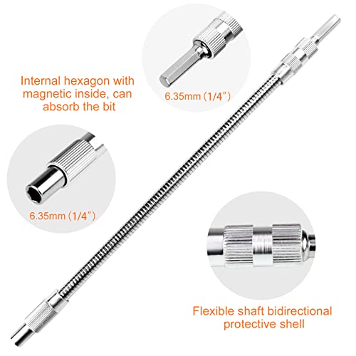 2 PC Flexible Drill Bit Extension - 1/4" Magnetic Hex Soft Flexible Shaft Extension For Drill - 7.9" And 11.8" Quick Change Hex Shank Flex Drill Bit Extension For Furniture, Computer Chassis, Cabinets