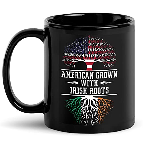 American Grown With Irish Roots Mug, Retro Irish Flag, St Patricks Day Mug Gifts, Irishman, Christmas, Birthday Gifts Black Coffee Mug
