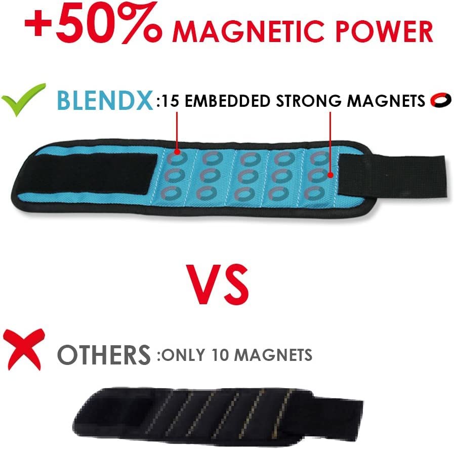 Magnetic Wristband, BLENDX Men Stocking Stuffers Gifts Tool with Strong Magnets for Holding Screws, Nails, Drill Bits Cool Tools for Father's Day Gift for Him, Men, Husband, Dad, Guys, DIY-er