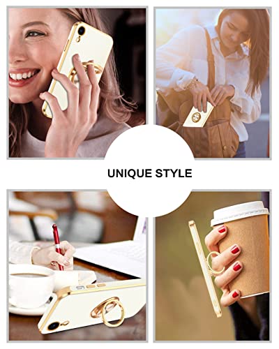 BENTOBEN for iPhone XR Case, Phone Case iPhone XR, Slim Fit Kickstand Ring Holder Design Shockproof Protection Soft TPU Bumper Drop Protective Girls Women Boys iPhone XR 6.1" Cover, White/Gold