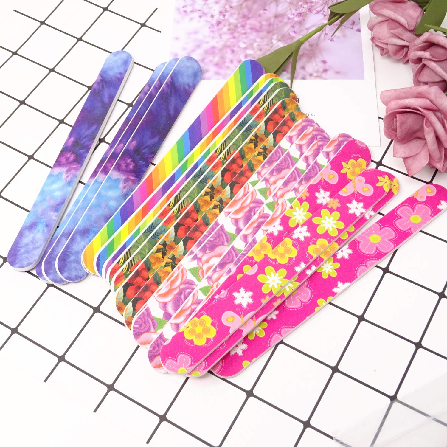 Honbay 20PCS Double Sided Nail Files Emory Boards for Home and Professional Salon Use (150/150 Grit) - Random Color