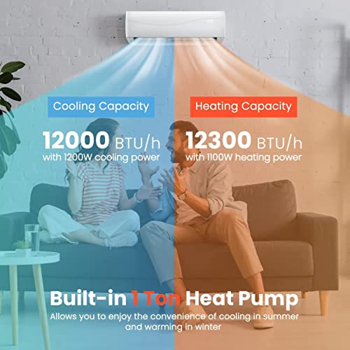 Mini Split ac/Heating System, 9000/12000/18000/24000 BTU MINI Split Air Conditioner; Heater, Saving Energy Wall-Mounted Ductless AC Unit with 1.5 Ton Heat Pump, Kit Rooms up to 1250 Sq. Ft, 208-230V