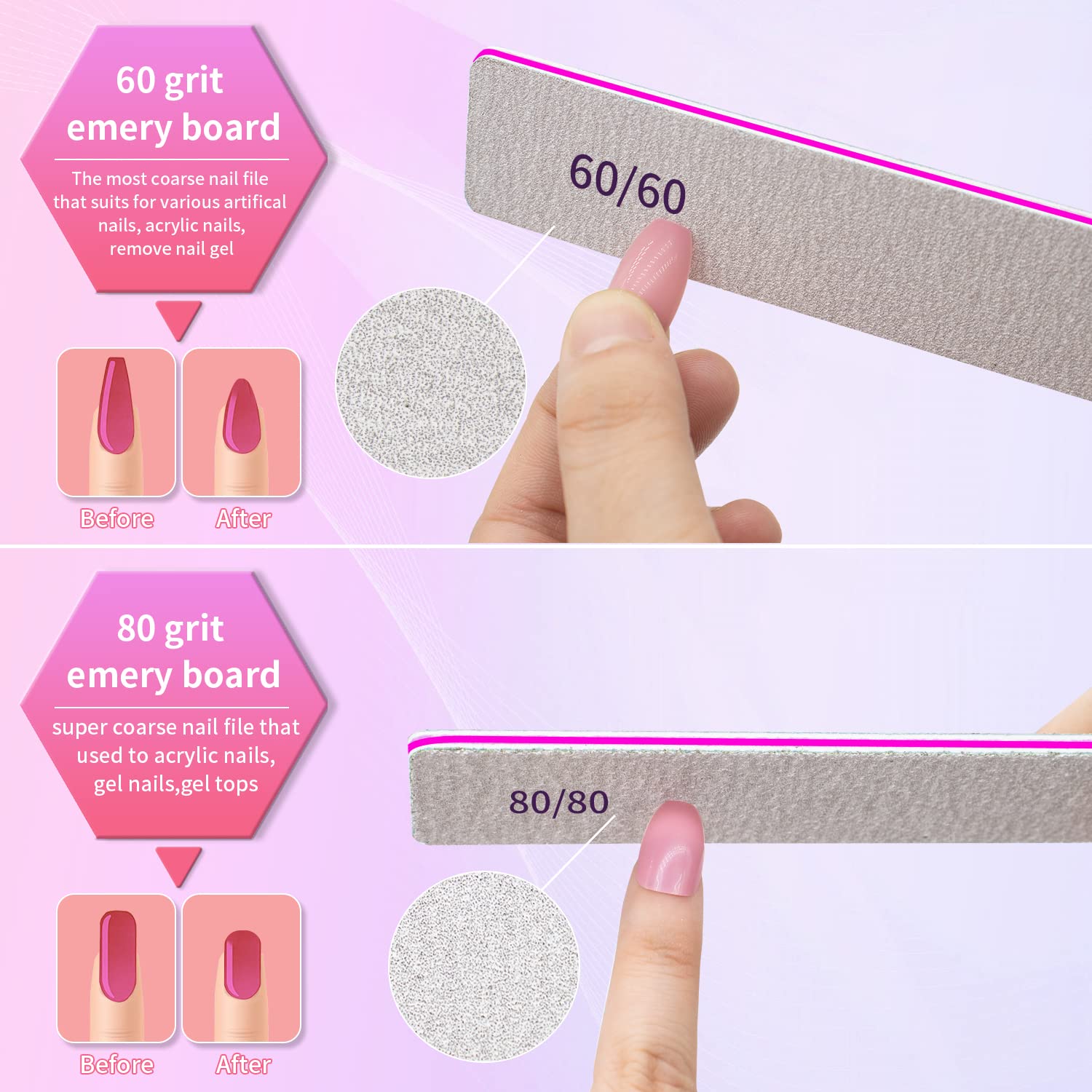 Nail File 100/180 Grit Professional Reusable 12 PCS Double Sides Washable Nail Files for Acrylic and Natural Nails Manicure Tools Suit for Home Salon