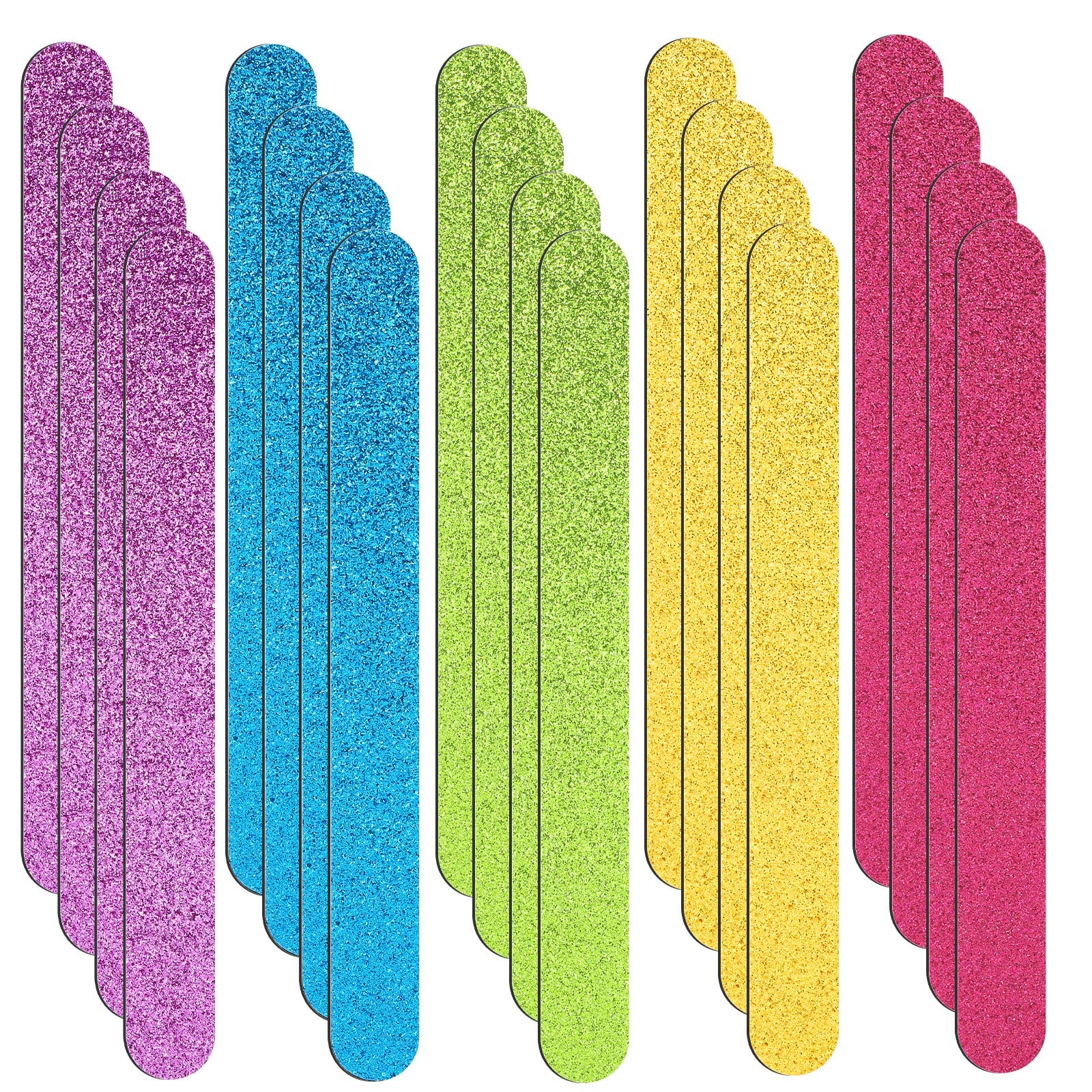 Mixweer 50 Pieces Glitter Nail File Colorful Strips Nail Bulk, 7.01 x 0.75 Inch Manicure and Pedicure Toenails Buffers, Double Sided Filer for Women Shaping Smoothing Toenails and Fingernails