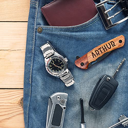 Gifts for Men, Personalized Pocket Knife with Engraved Name - 20 Fonts - Personalized Gifts for Him, Gifts for Dad, Husband, Brother, Customized Men's Gifts, Luxurious Wood, Optional Elegant Gift Box