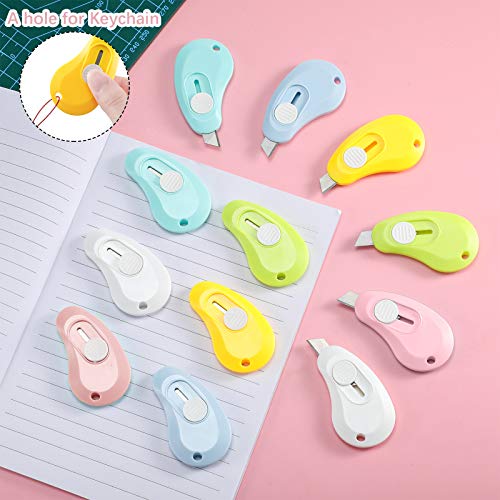 12 Pieces Mini Retractable Utility Knife Box Cutter Letter Opener Pocket Knives Colorful Mini Slides Open for Letter Small Box Opening Paper Cutting DIY Crafts
