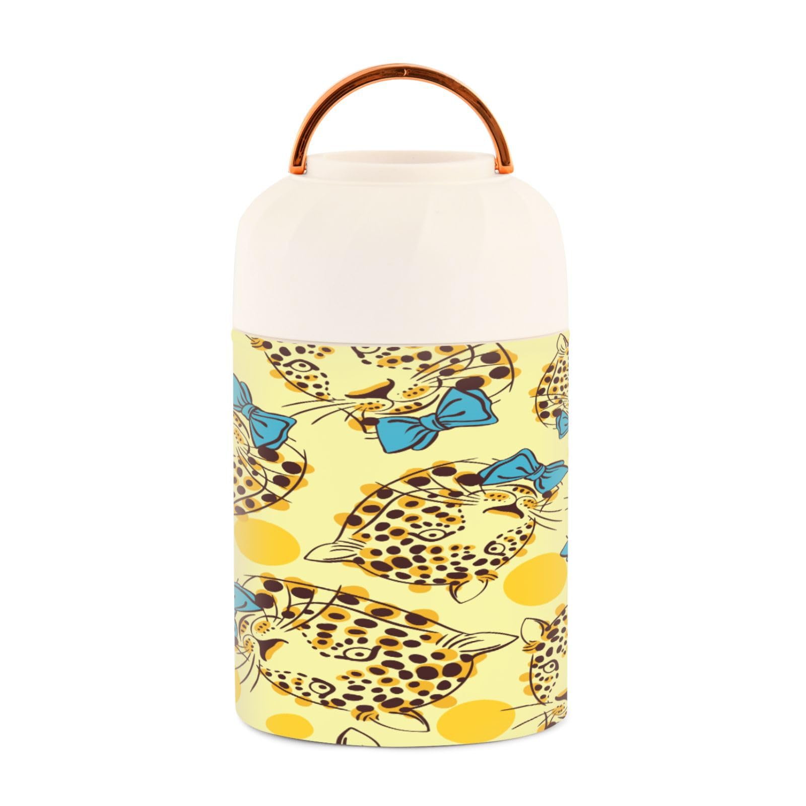 CUPADA Trendy Leopard Bow Tie Food Jar for Hot and Cold, Funny Animals Head Insulated Food Jars Vacuum 17OZ with Folding Spoon for Work Trip Picnic Camping