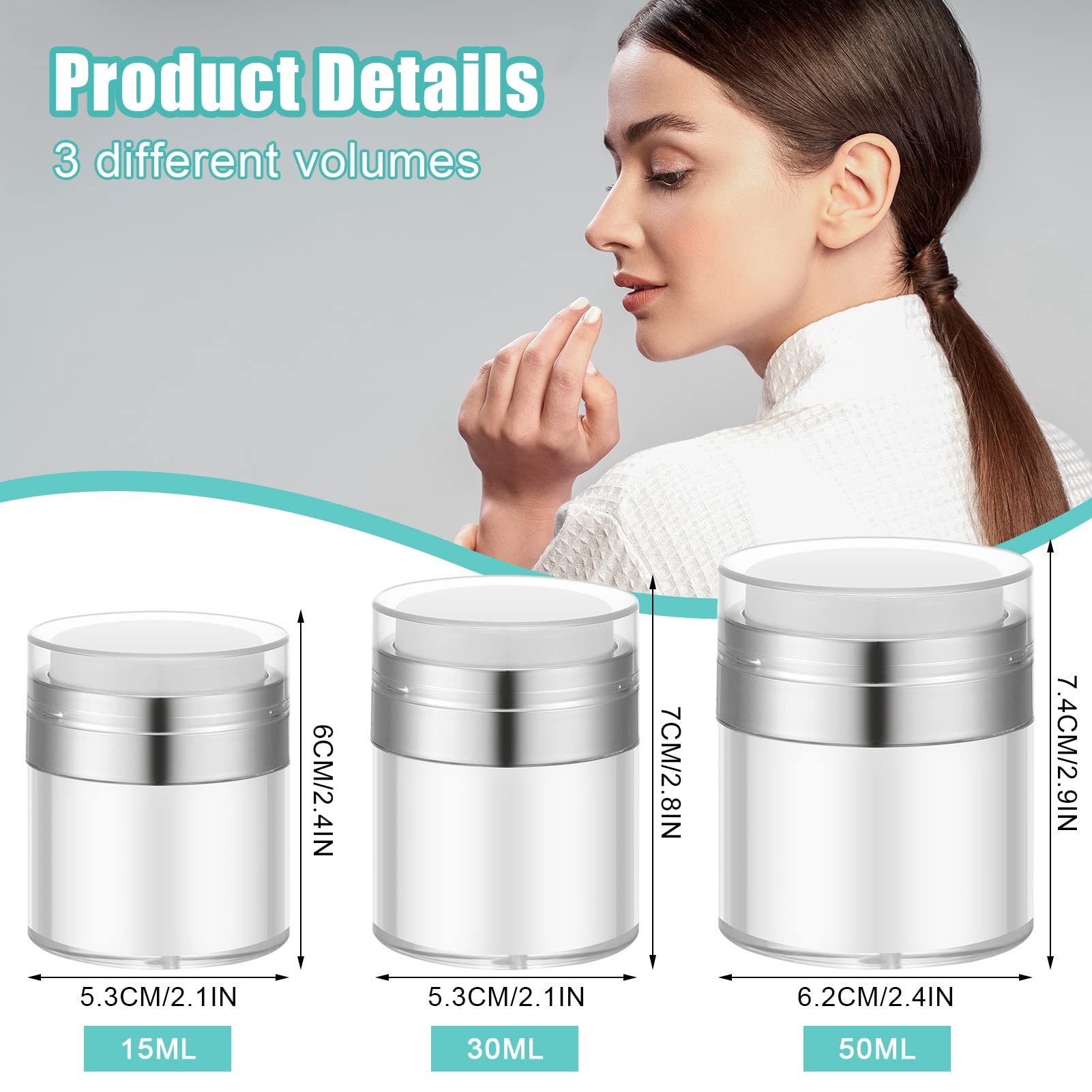 3 Pack Airless Pump Jar, Moisturizer Pump Container, Pump Moisturizer Container, Leak-proof Travel Containers for Thick Moisturizer, Skincare Cream, Travel Lotion Container(0.5oz /1oz /1.7oz)