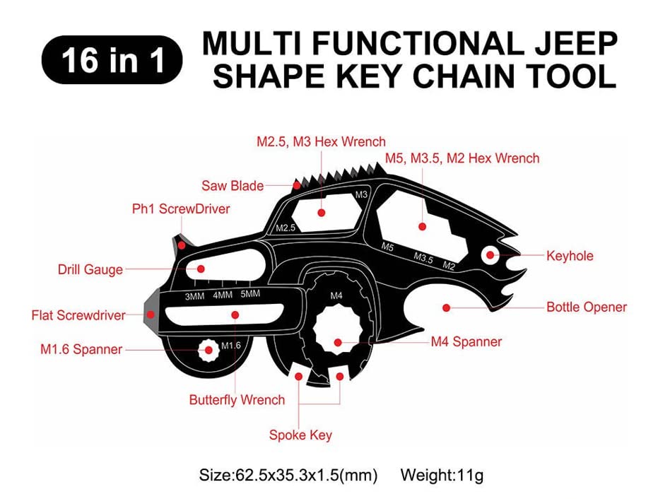 16 in 1 Multi Functional Key Chain Tool - Multitool Bottle Box Opener Tactical Keychain Useful Cool Keychains Car Accessories Men - All in One Tools Multitool - Best Function Survival Gear