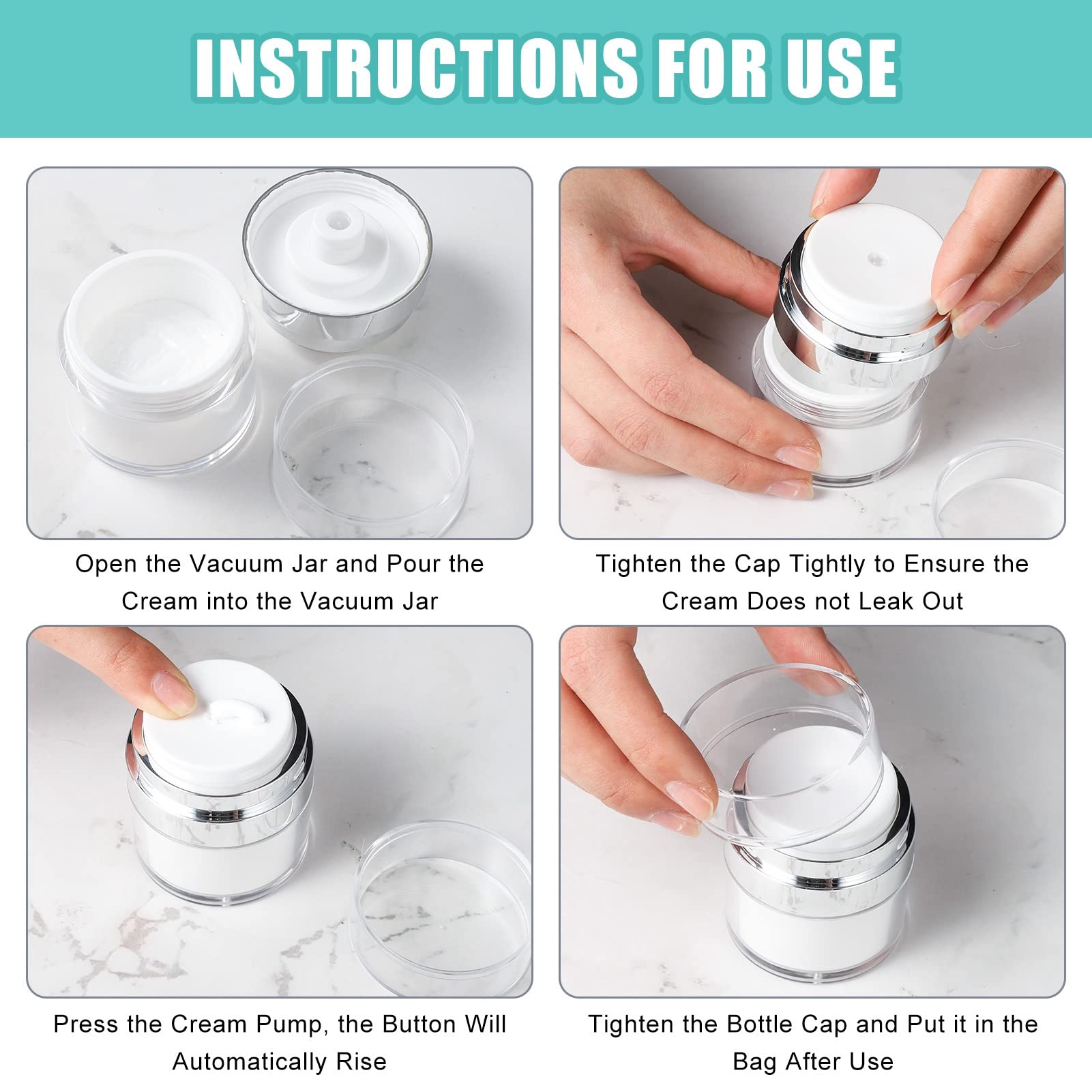 3 Pack Airless Pump Jar, Moisturizer Pump Container, Pump Moisturizer Container, Leak-proof Travel Containers for Thick Moisturizer, Skincare Cream, Travel Lotion Container(0.5oz /1oz /1.7oz)