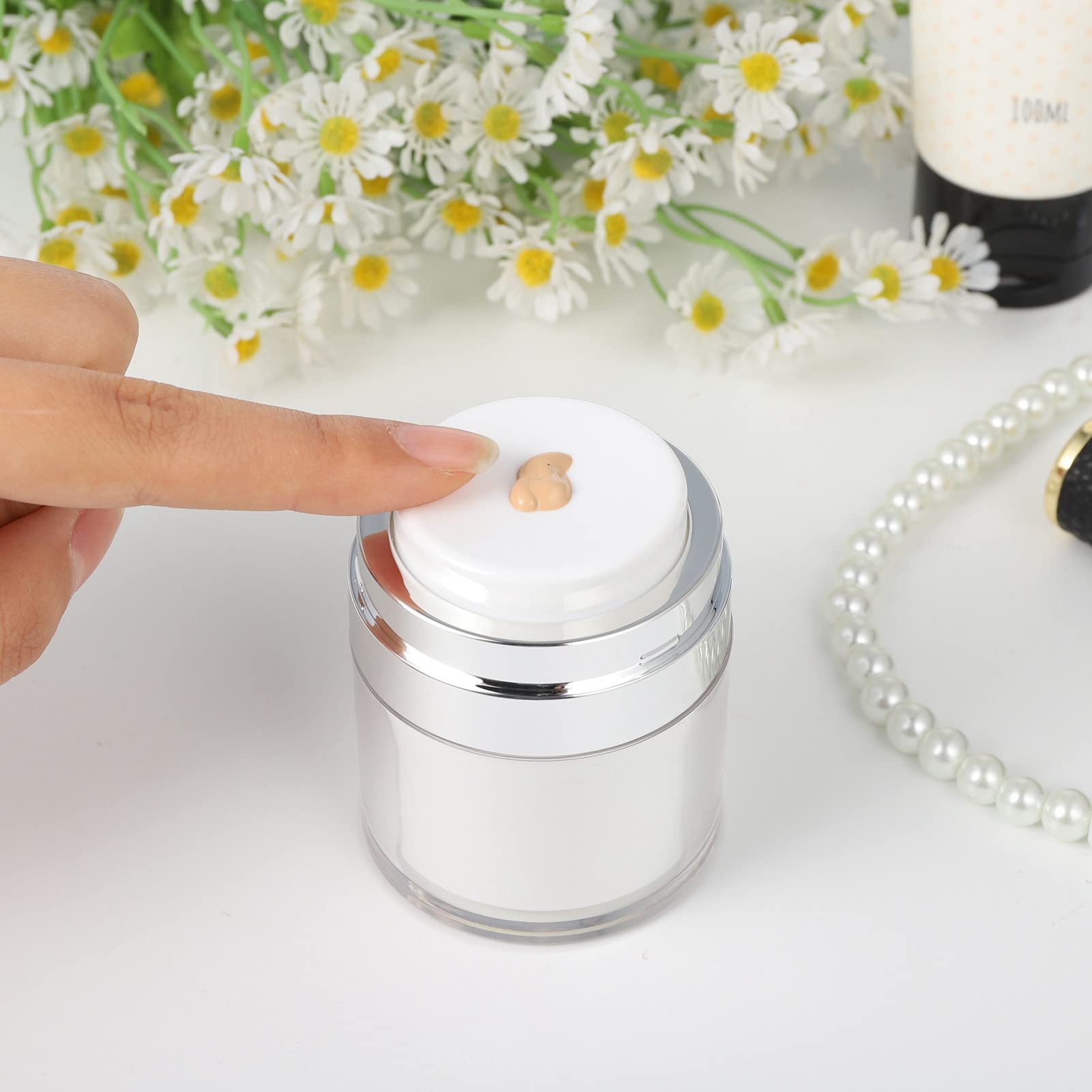 3 Pack Airless Pump Jar, Moisturizer Pump Container, Pump Moisturizer Container, Leak-proof Travel Containers for Thick Moisturizer, Skincare Cream, Travel Lotion Container(0.5oz /1oz /1.7oz)