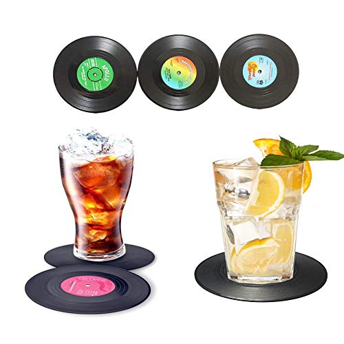 Vinyl Record Coasters for Drinks Novelty (12 Pieces) Funny Absorbent Retro Style Home Decor, Hot Coffee Cup Placement Pads, Effective Protection of The Desktop to Prevent Damage