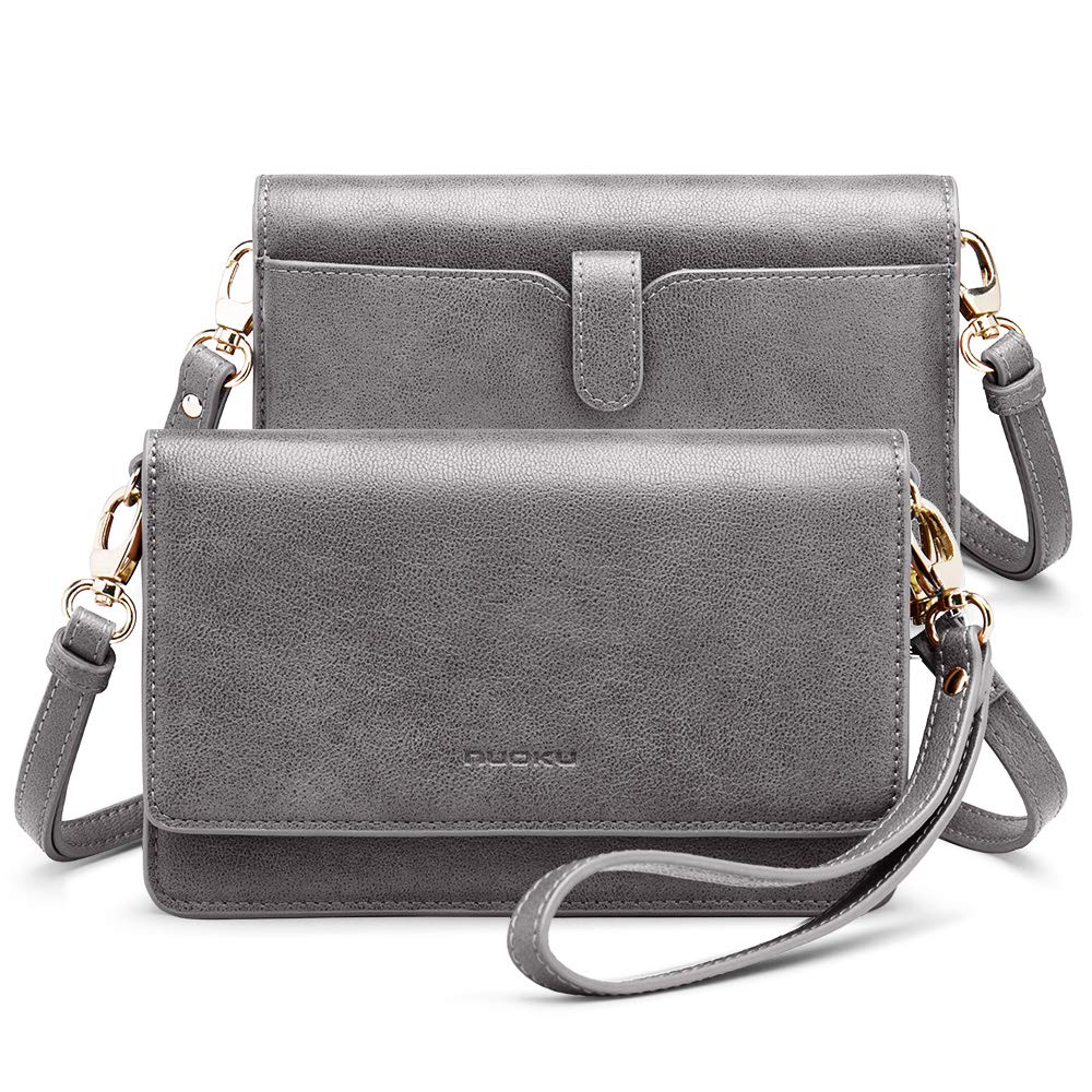 nuoku Women Small Crossbody Bag Cellphone Purse Wallet with RFID Card Slots 2 Straps Wristlet, M Size Gray