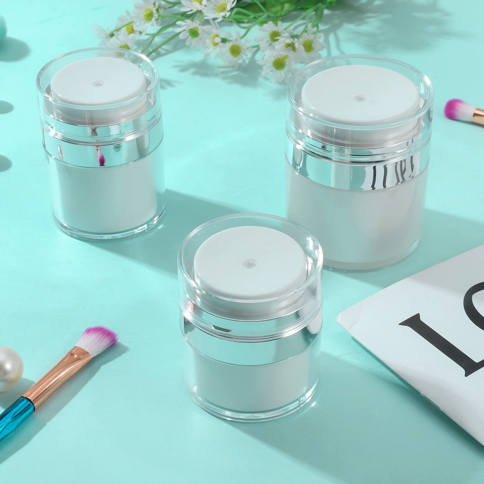 3 Pack Airless Pump Jar, Moisturizer Pump Container, Pump Moisturizer Container, Leak-proof Travel Containers for Thick Moisturizer, Skincare Cream, Travel Lotion Container(0.5oz /1oz /1.7oz)
