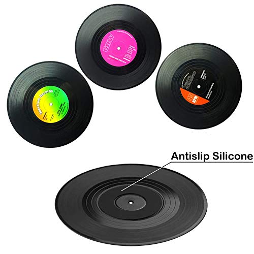 Vinyl Record Coasters for Drinks Novelty (12 Pieces) Funny Absorbent Retro Style Home Decor, Hot Coffee Cup Placement Pads, Effective Protection of The Desktop to Prevent Damage