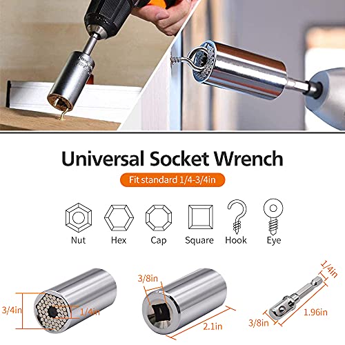 Flexible Drill Bit Extension Set & Universal Socket Tool, Bendable Drill Bit Extension, 3pcs Drill Bit Holder, 1/4 3/8 1/2" Universal Socket Adapter Set, 105° Right Angle Drill, Screwdriver Bit Kit