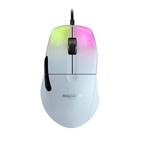 ROCCAT Kone Pro PC Gaming Mouse, Lightweight Ergonomic Design, Titan Switch Optical, AIMO RGB Lighting, Superlight Wired Computer Mouse, Titan Scroll Wheel, Bionic Shell, 19K DPI, White