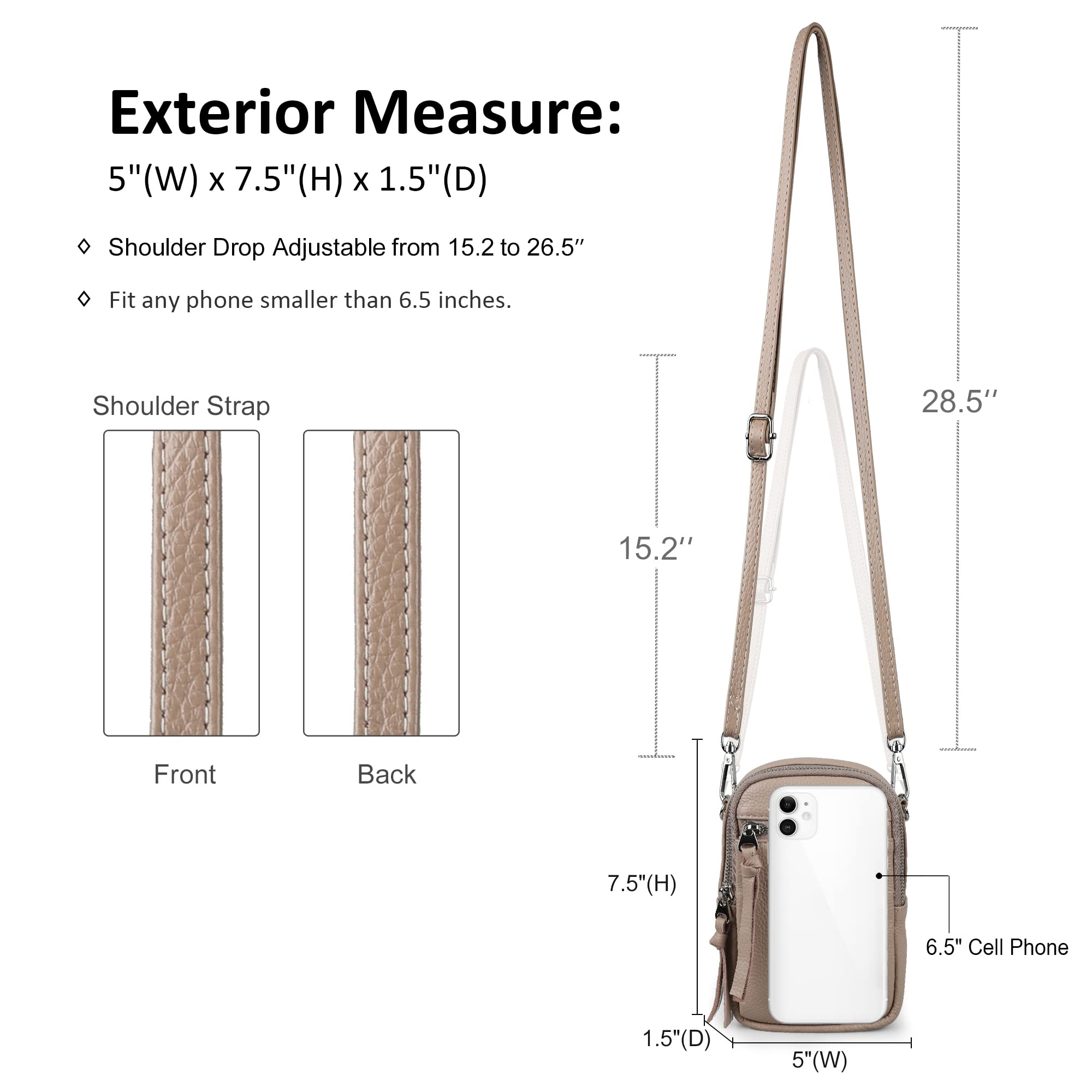 befen Small Genuine Leather Crossbody Cell Phone Bag Wallet Purse with Phone Pocket for Women (Nude)