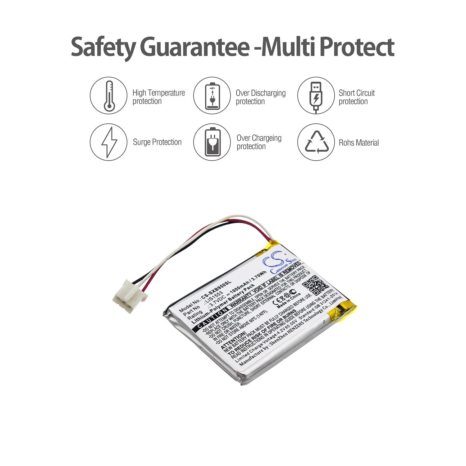 Replacement Battery for Sony MDR-XB950N1 WH-CH700N SRS-WS1 Wireless Headset,fit Part No LIS1553(SY6),1000mAh